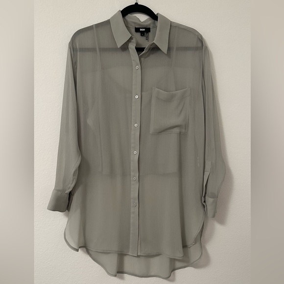 Dkny | Tops | Dkny Womens Buttondown Sheer Staple Sportswear Top | Poshmark